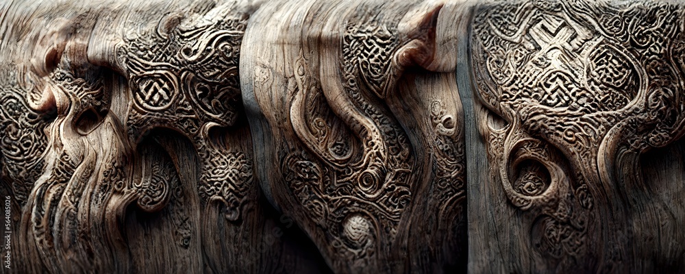 Hyperdetailed viking patterns wood texture photo render Stock ...