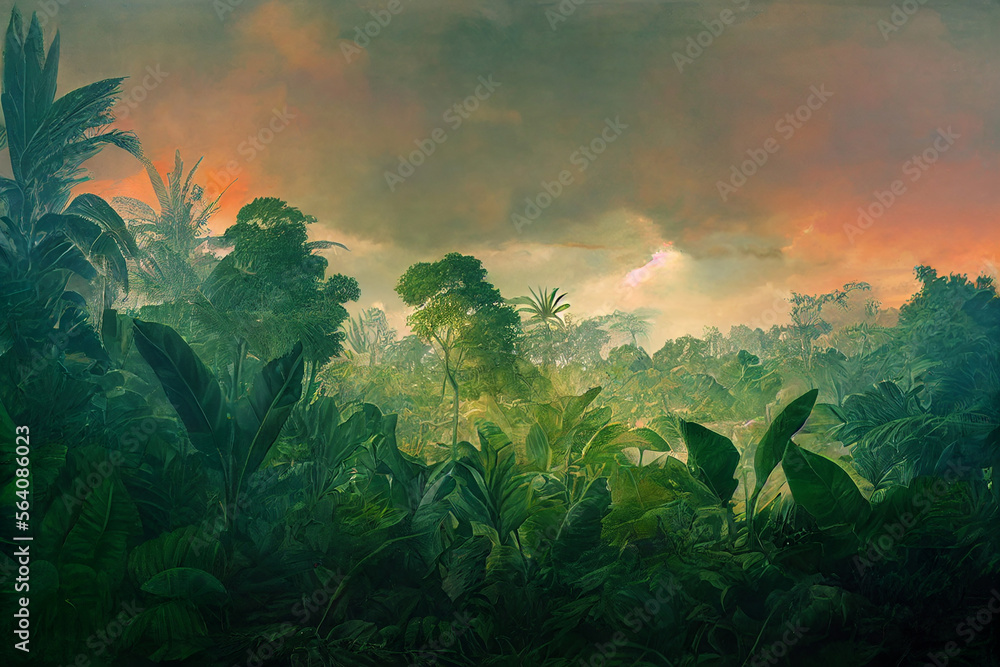 Jungle background. Tropical jungle palm leaves Tree Ferns in Tarra ...