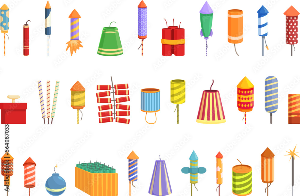 Petard icons set cartoon vector. Dynamite fireworks. Security game ...