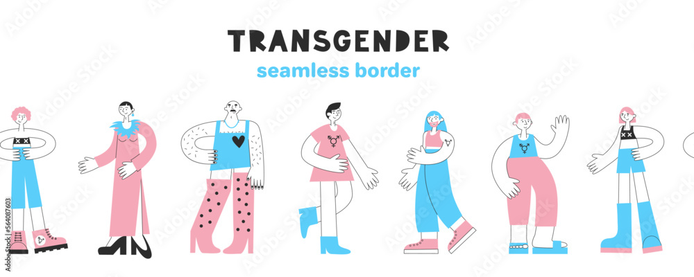 Transgender day of visibility seamless border. Set of trans mtf and ftm ...