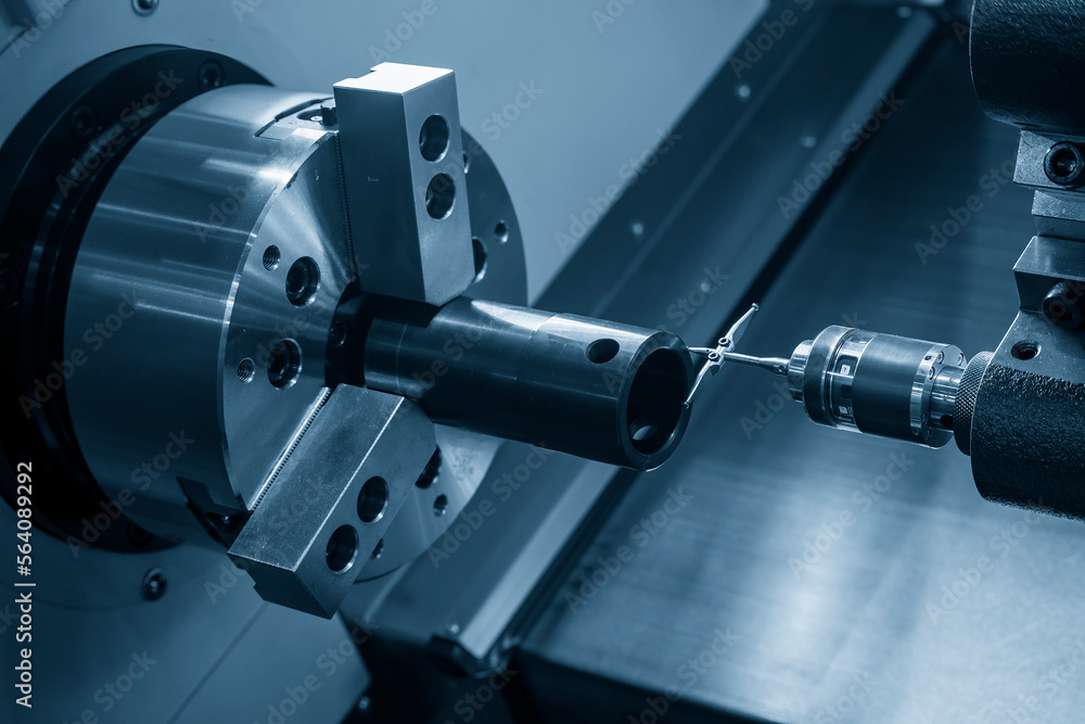 Cnc Lathe Machine Poster The Modular Touch Probe Checking The Tube