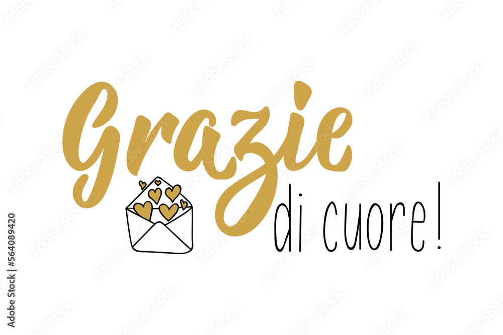 Thank you card. Translation from Italian - Thank you very much. Grazie ...