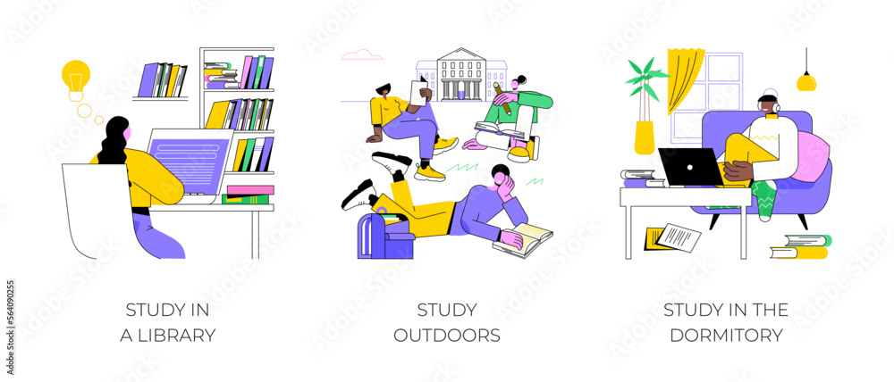 Getting ready for classes isolated cartoon vector illustrations set ...