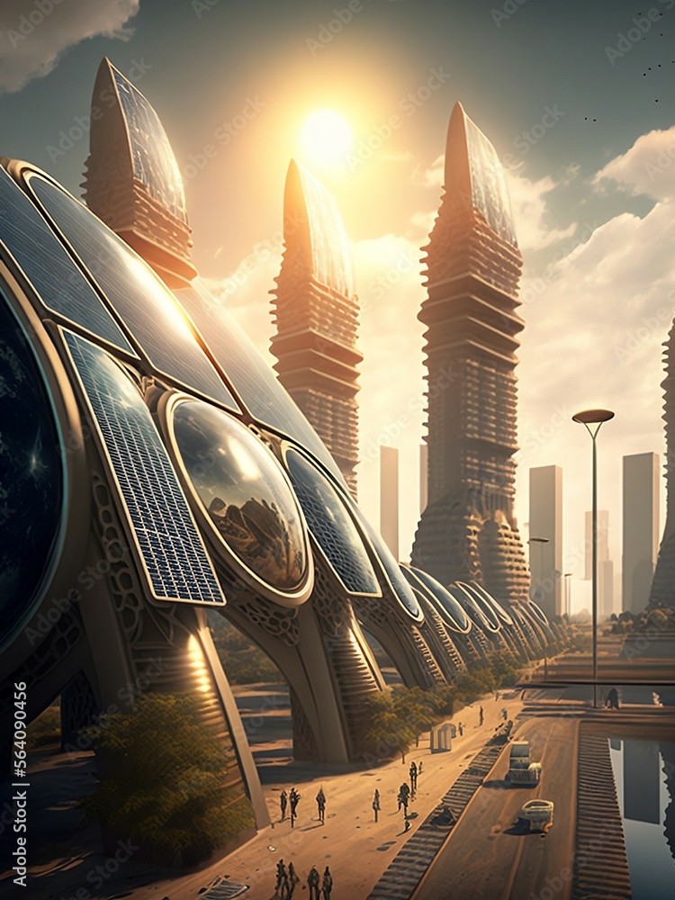Stadt in der Zukunft mit Solar Paneelen futuristic stil - Ai generative ...