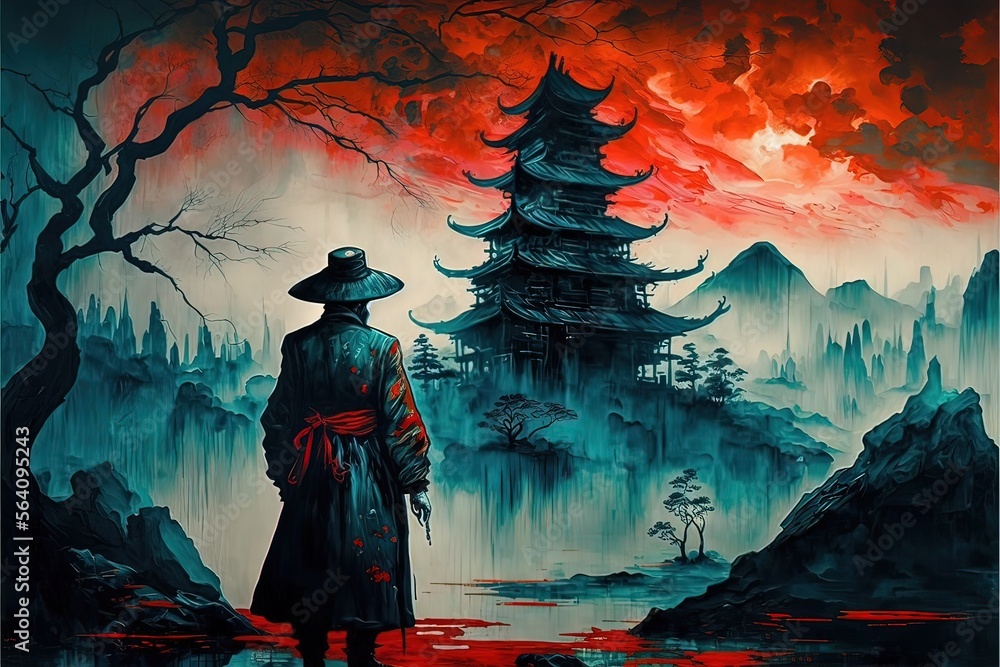 Pop Art Deco, Stunning Chinese Landscape painting. Generative AI Stock ...