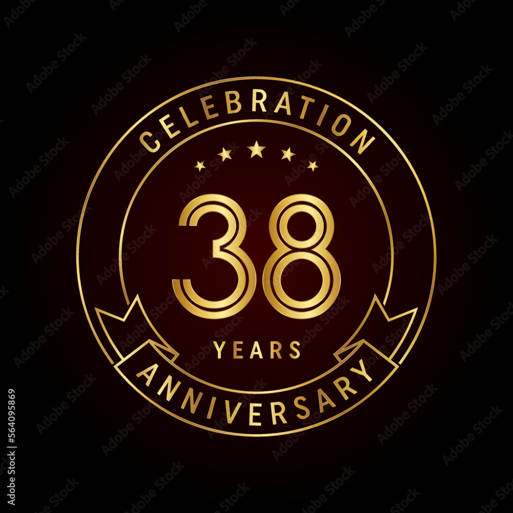 38th anniversary template design concept with golden ribbon for ...