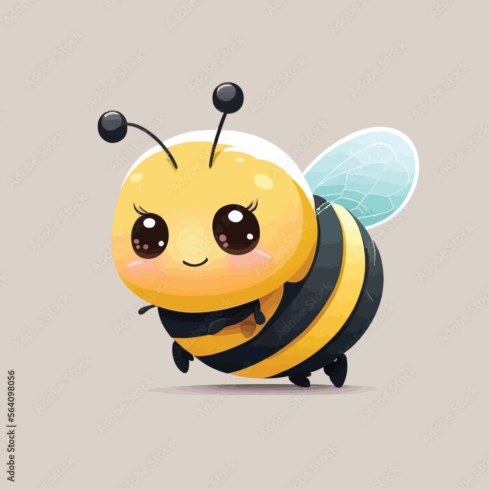 Cute cartoon baby bee on gray background. Vector Illustration. Stock ...