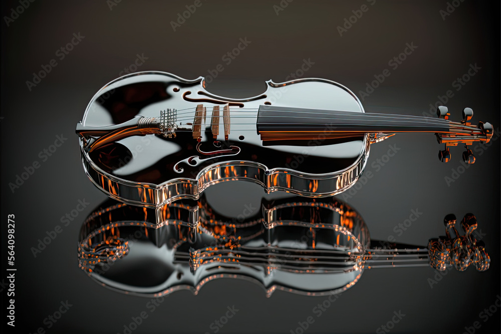 Photo realistic 3D render of an isolated surreal glass violin on a ...