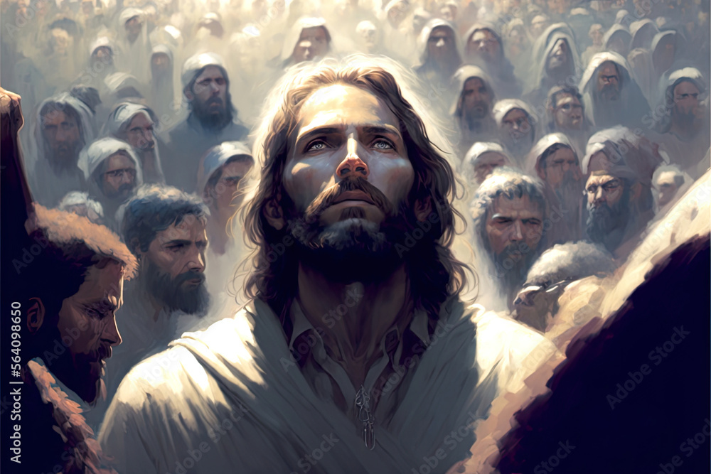 Realistic painting portraying Jesus praying to God as intercessor for ...