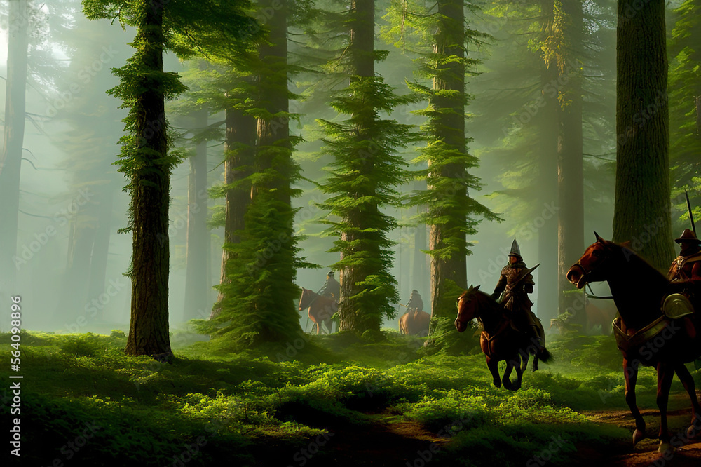 Realistic painting of Scottish or British medieval forest with ...