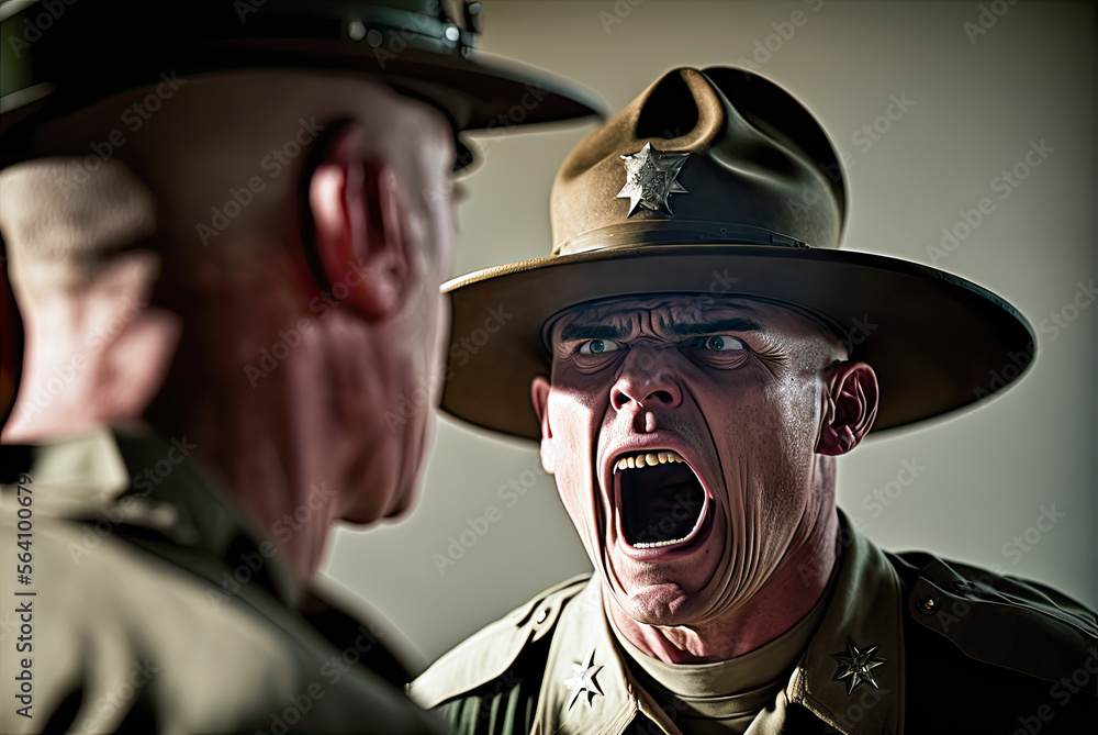 Drill sergeant screaming at a cadet. Generative AI Stock Illustration | Adobe Stock