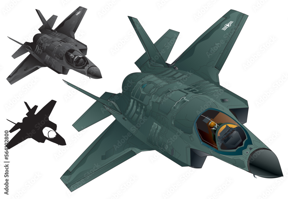 American stealth jet fighter aircraft F-35 Lightning II illustration ...