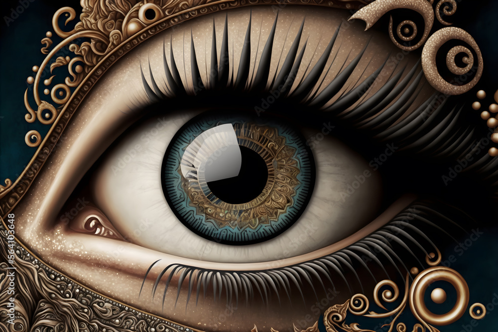 Illustrative design of the eye in close up. Art deco style with ...