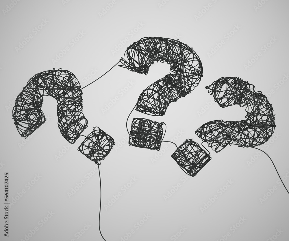 Question mark in line art in the white background. Draw black ink line ...