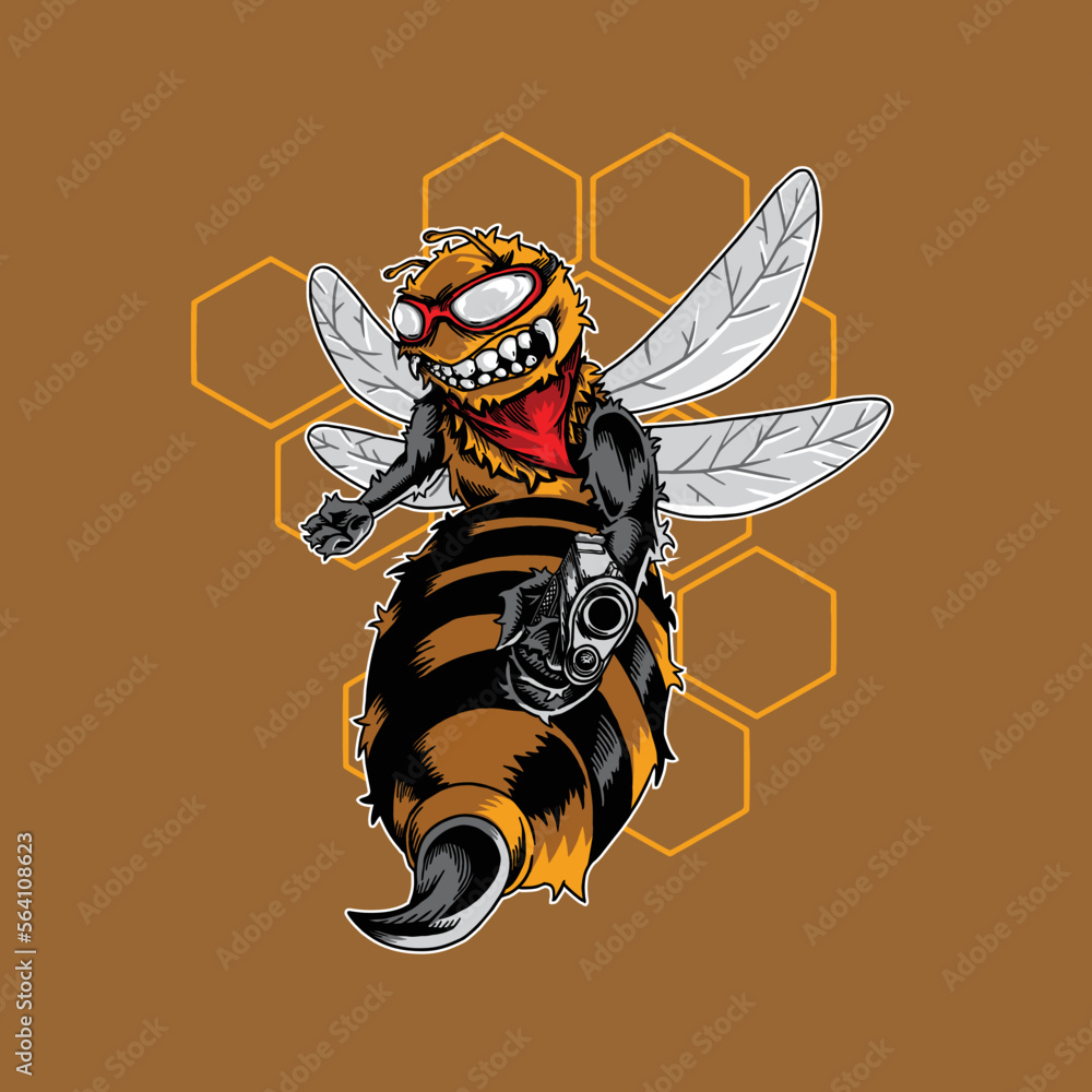 Bee Gangster Pointing the Pistol Gun Vector Illustration Stock Vector ...