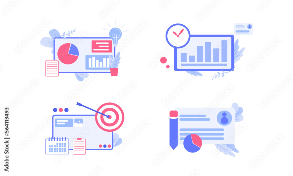 Set of Business management illustration set. planning work tasks ...