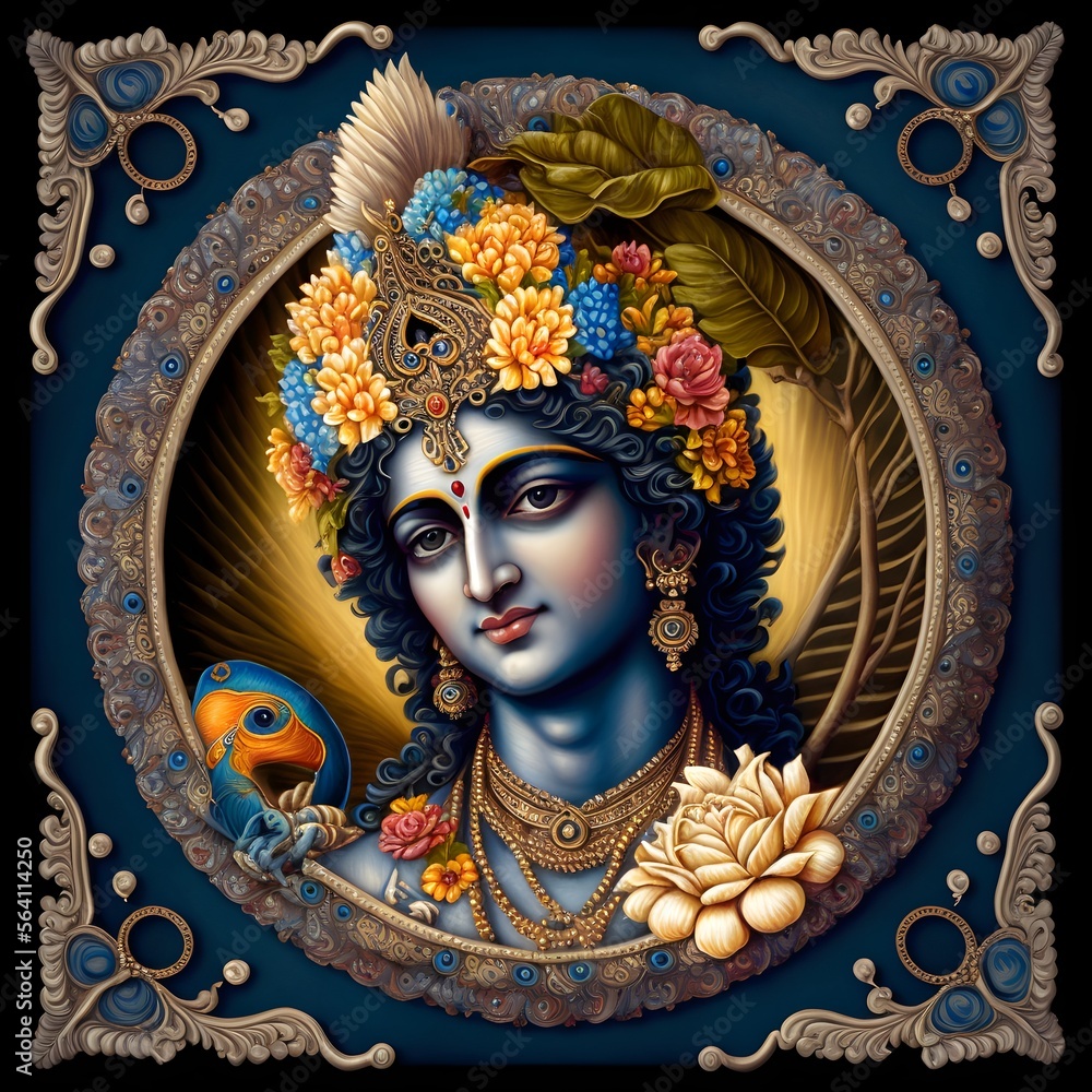 Lord Krishna avatar. Hindu God Krishna Painting (symbol of Devine Love ...