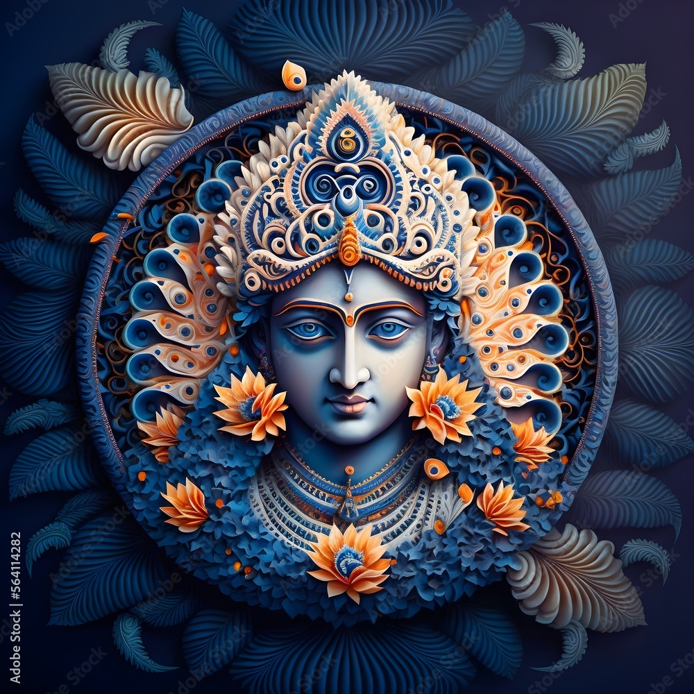 Lord Krishna avatar. Hindu God Krishna Painting (symbol of Devine Love ...