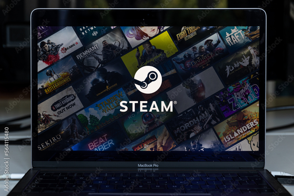 Foto de Steam app on PC screen. Steam is a video game digital ...