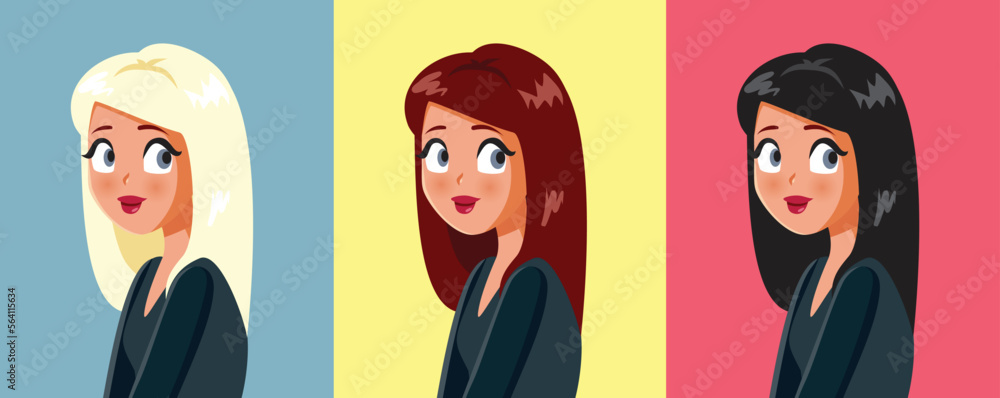 Beautiful Woman Trying Different Hair Colors Vector Cartoon ...