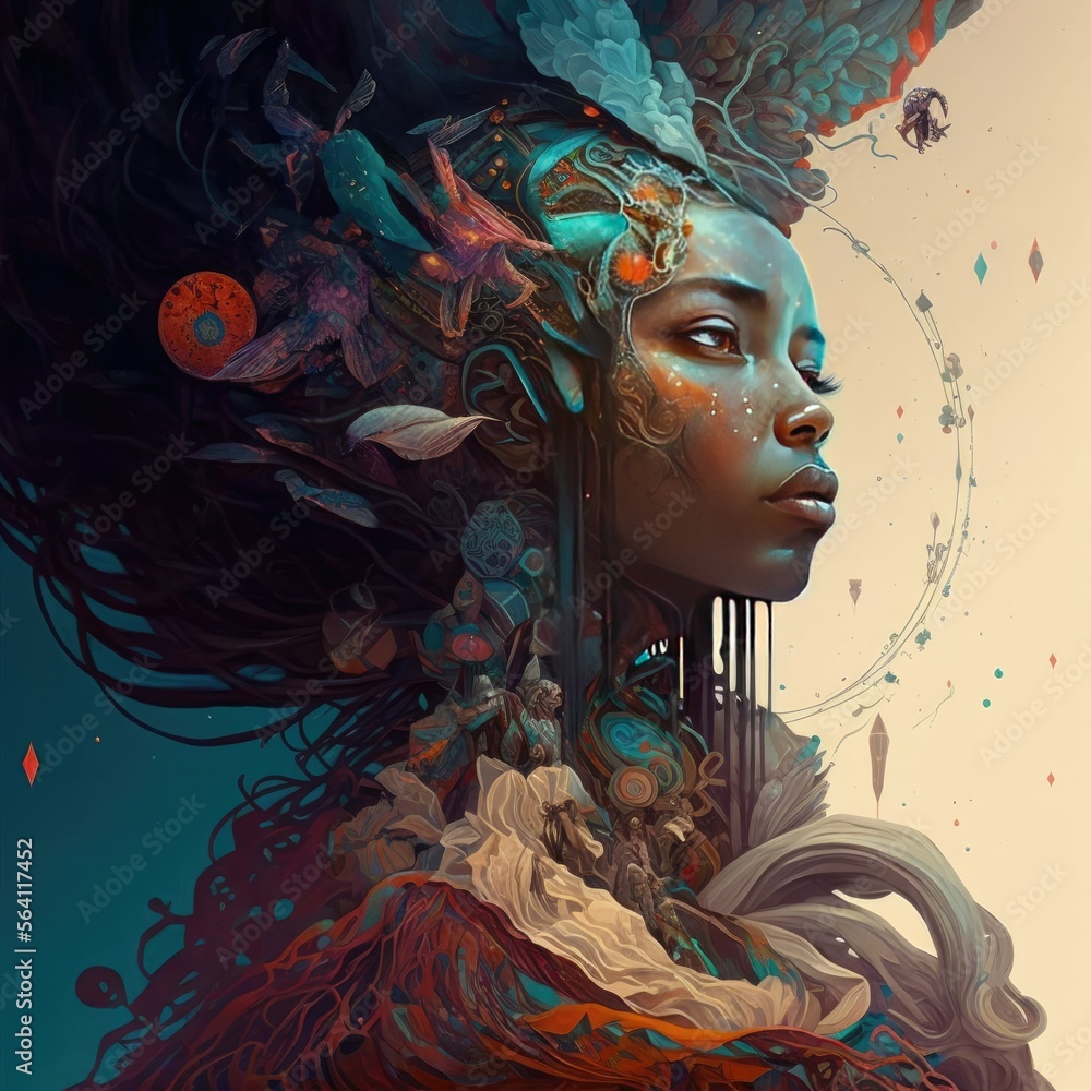 Gorgeous Afrofuturistic Black Queen, AI generated Fantasy Image of A ...