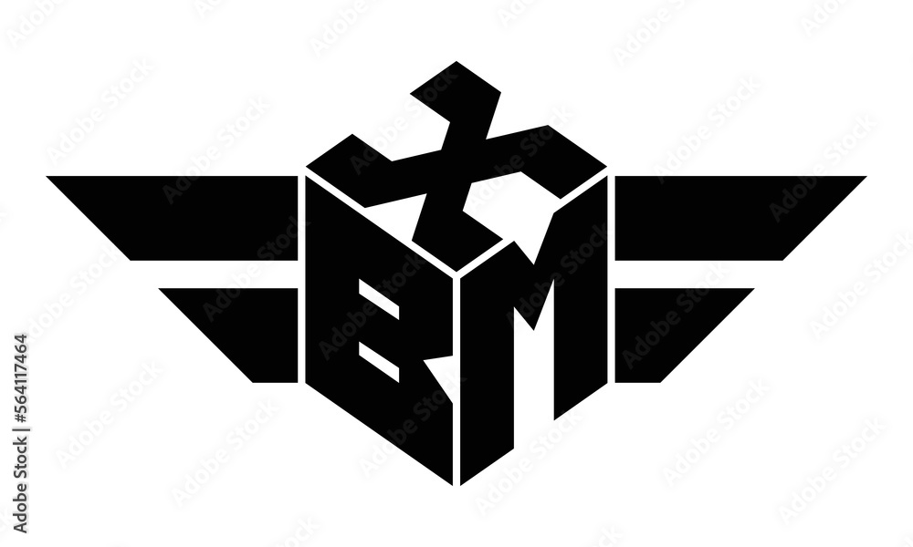 XBM three letter gaming logo in polygon cube shape logo design vector ...