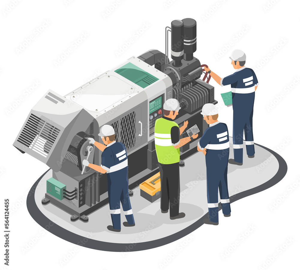 Engineer Maintenance failure machine isometric Grey Machine industrial ...