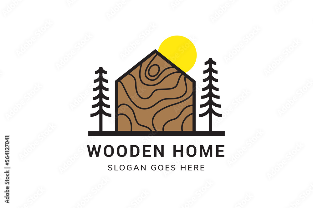 wooden home logo design template. modern outline style concept symbol ...