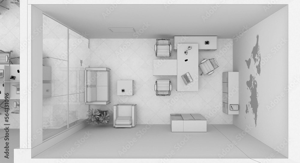 VIP office furniture top view grid 3D rendering Stock Illustration ...