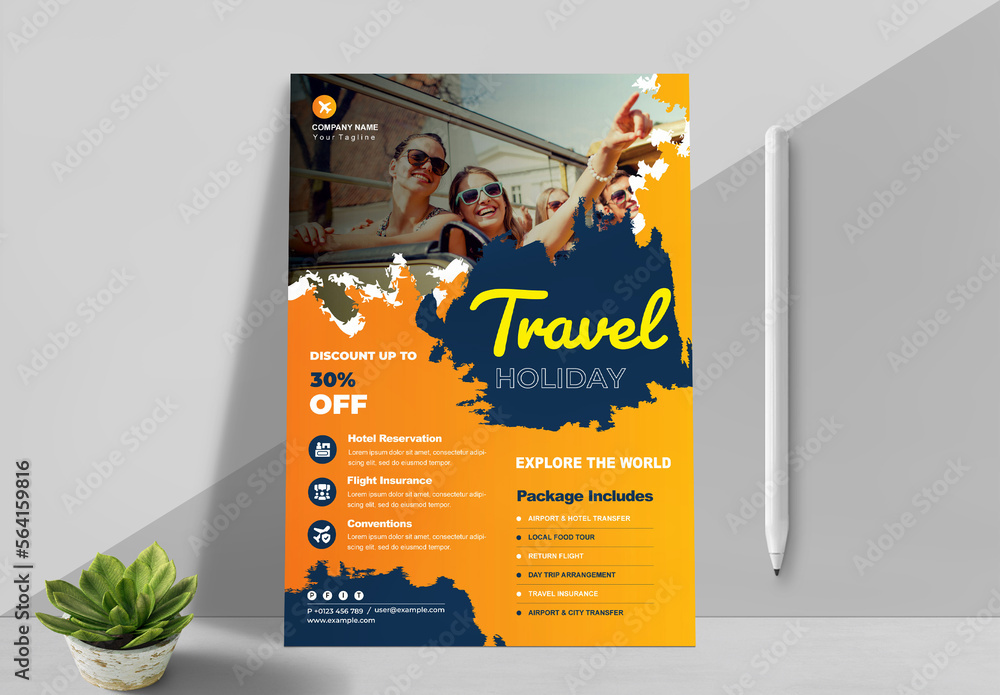 Travel Holiday Flyer Design Template Stock Template | Adobe Stock