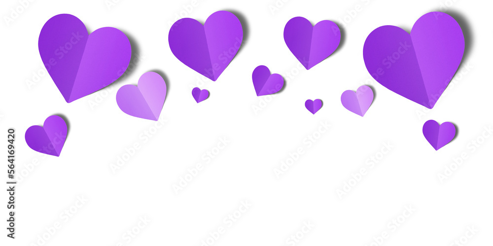 Purple paper hearts isolated on transparent background. Valentine's day ...