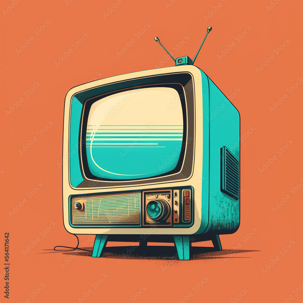 Illustration of a 70s style tv set. Retro television set. 70s design ...