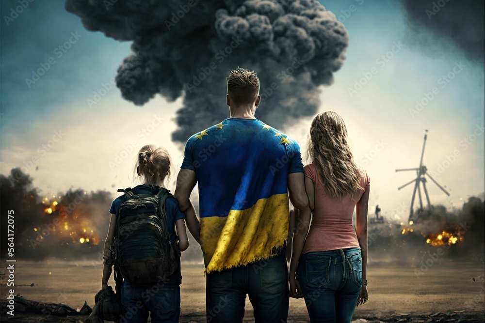Desperate Sad Poor Afraid family Standing in The Middle of Ukraine War ...