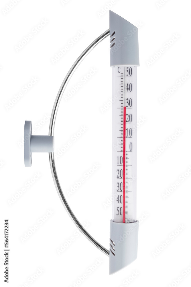 Thermometer with wall mount on a transparent background. Isolated ...