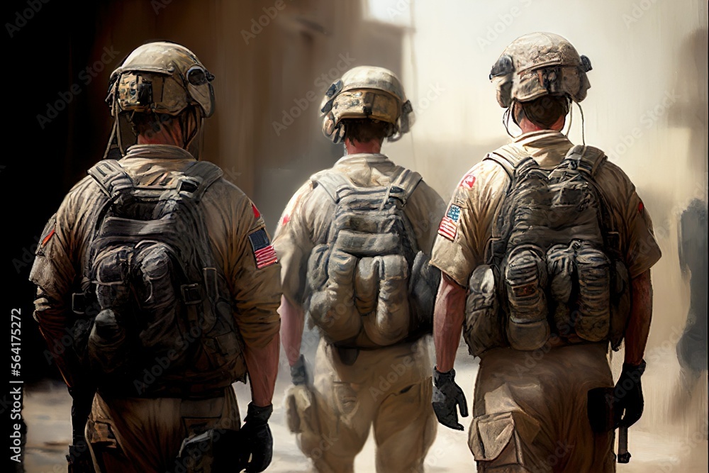 Group of american soldiers, back to back created with Generative AI ...