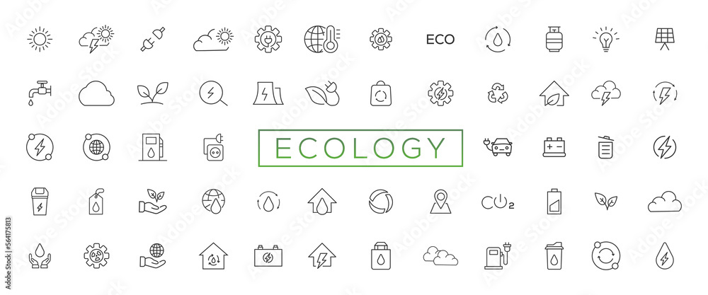 Eco friendly related thin line icon set in minimal style. Linear ...