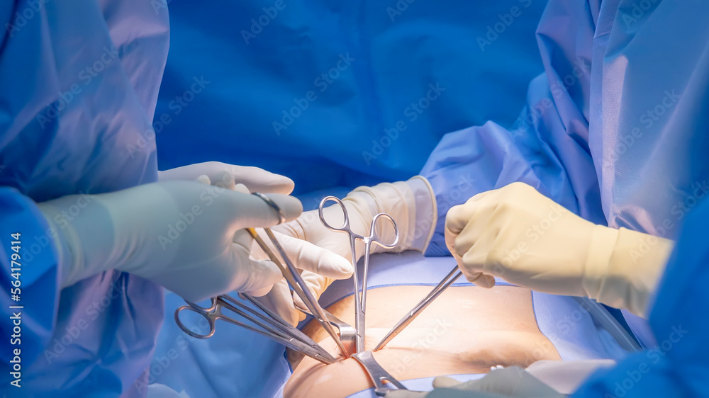 Surgeon inside modern operating room in hospital.Doctor in blue ...