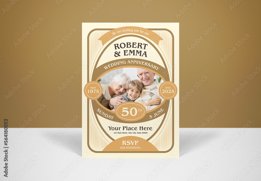 Brown Retro Invitation Anniversary Layout Stock Template | Adobe Stock