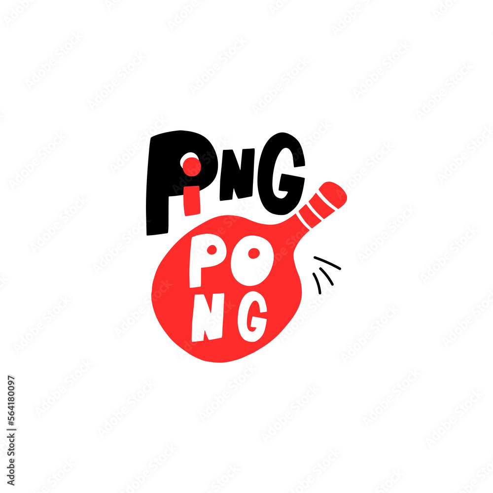 Ping pong hand drawn illustration with typography. Racket silhouette ...