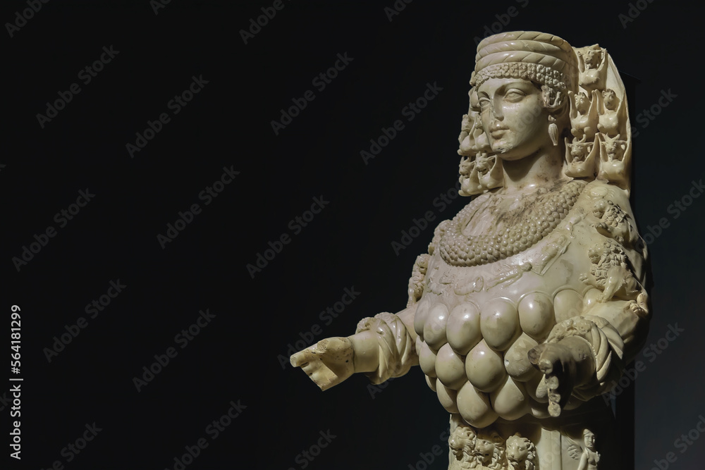 Beautiful Artemis marble statue in Ephesus Museum. Close up, selected ...