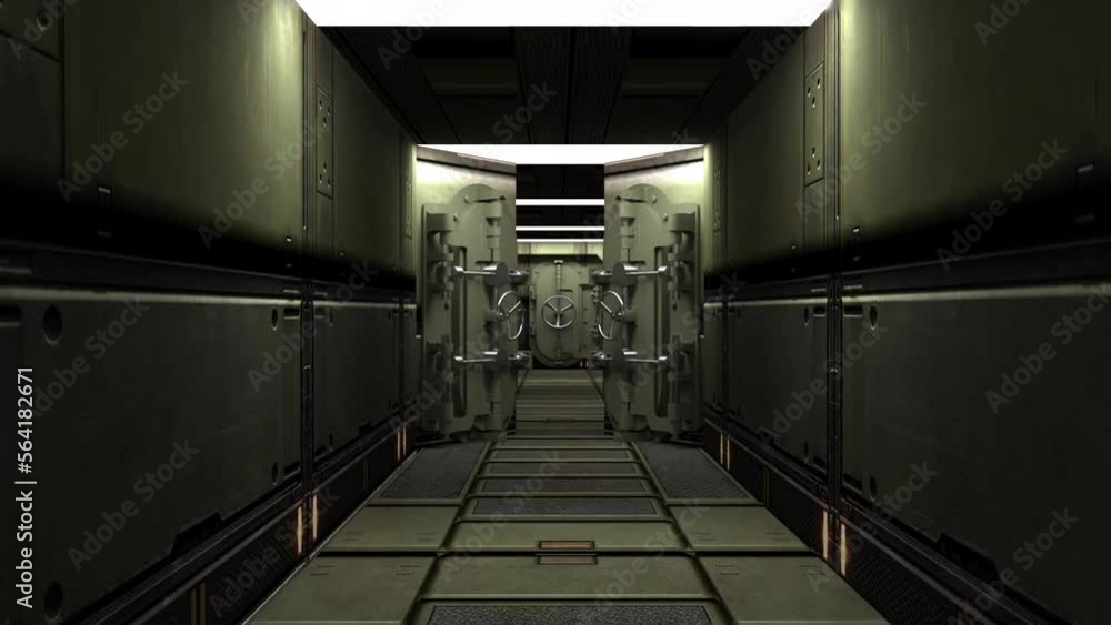 Movement along the corridor of the strategic military base Stock ビデオ ...