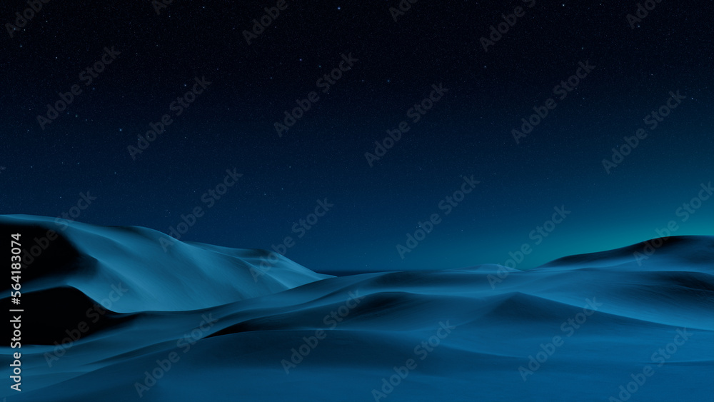 Night Landscape, with Desert Sand Dunes. Peaceful Modern Wallpaper with ...