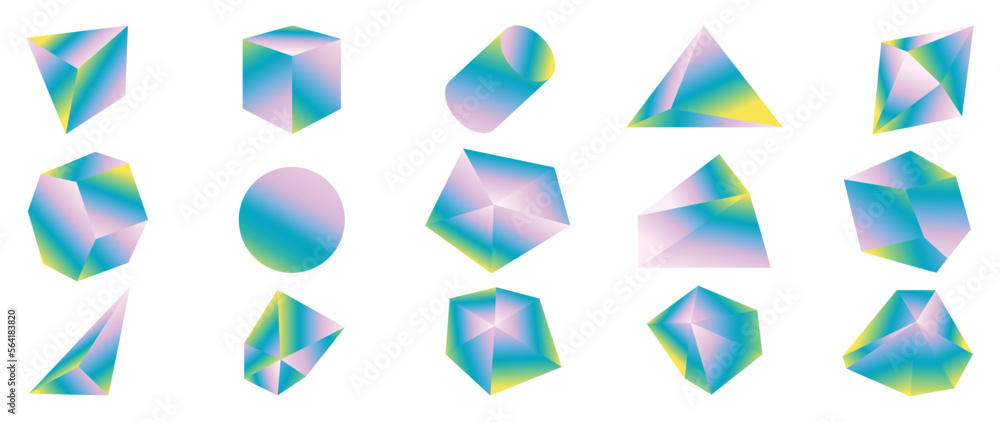 Vetor de Set of 3d geometric shapes vector. Iridescent holographic ...