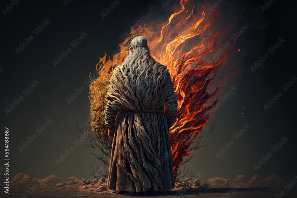 Moses and the burning bush. Generative AI. Stock Illustration | Adobe Stock