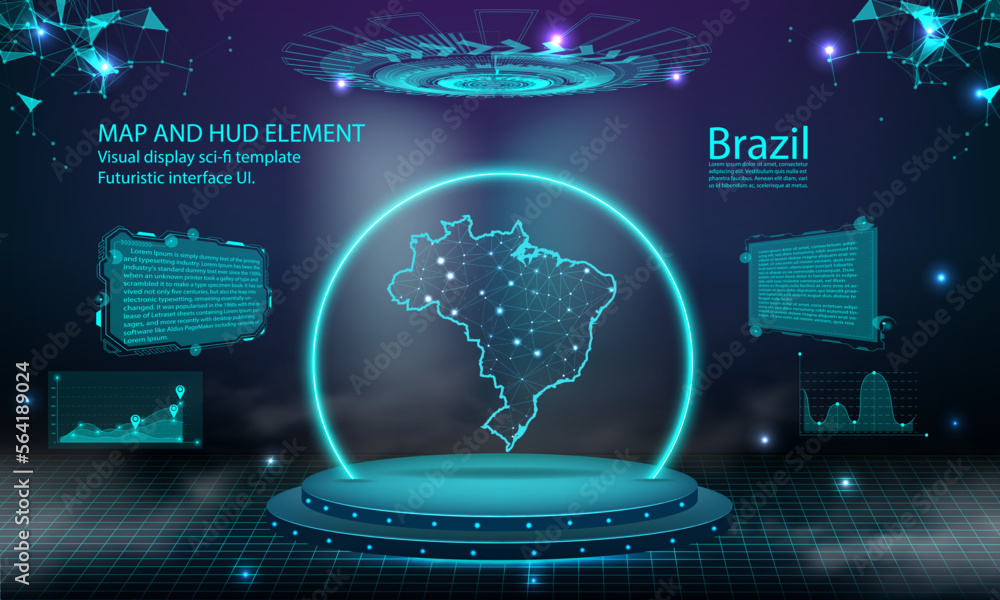 brazil map light connecting effect background. abstract digital ...