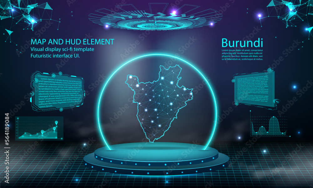 burundi map light connecting effect background. abstract digital ...