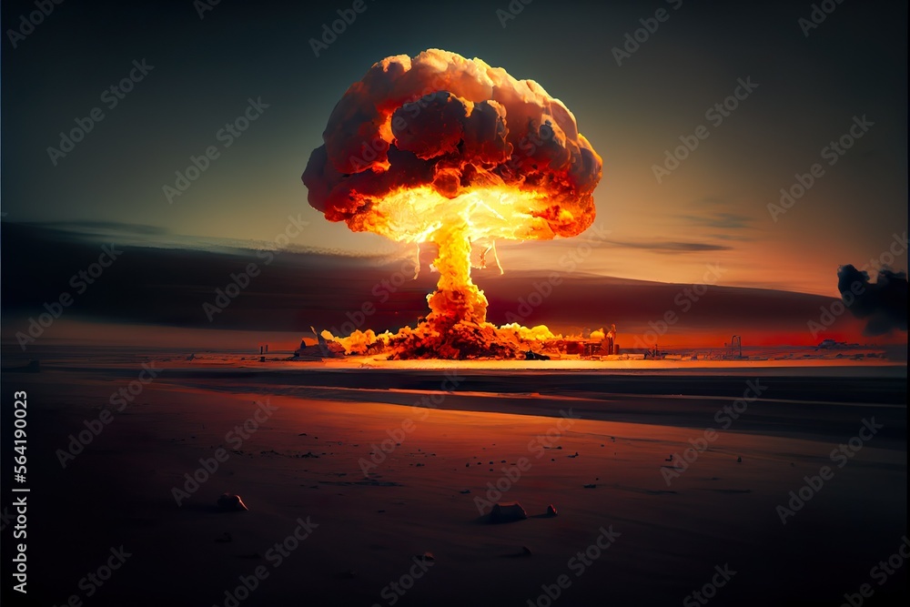Nuclear explosion, mushroom-shaped cloud of exploding atomic bomb ...
