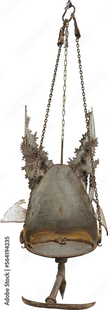 Isolated PNG cutout of a sculpted rusty hanging chair on a transparent ...