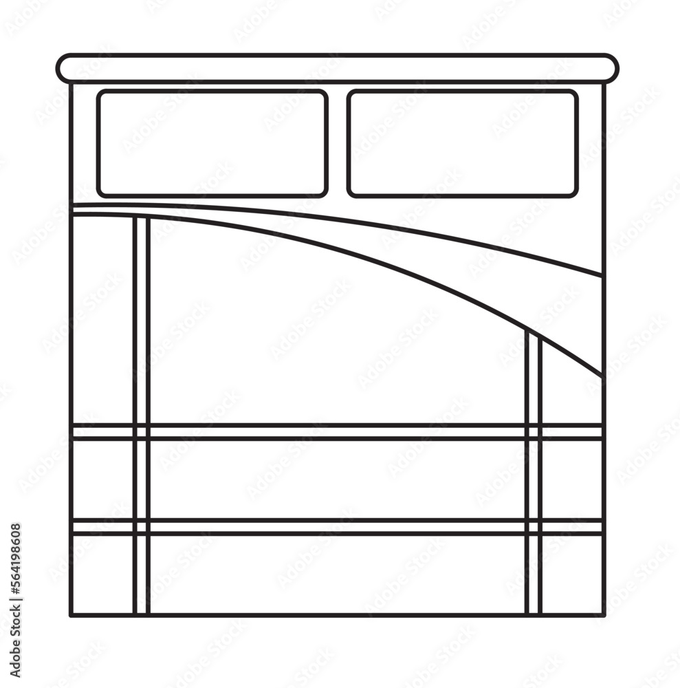 2D graphic image of the top of a single bed. Complete bed with mattress ...