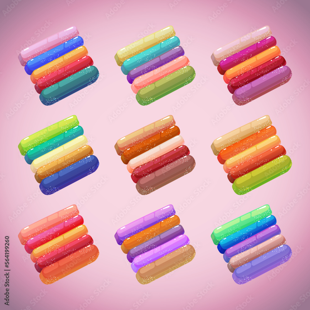 Set of nine objects for interface design. Bright multi-colored jelly ...